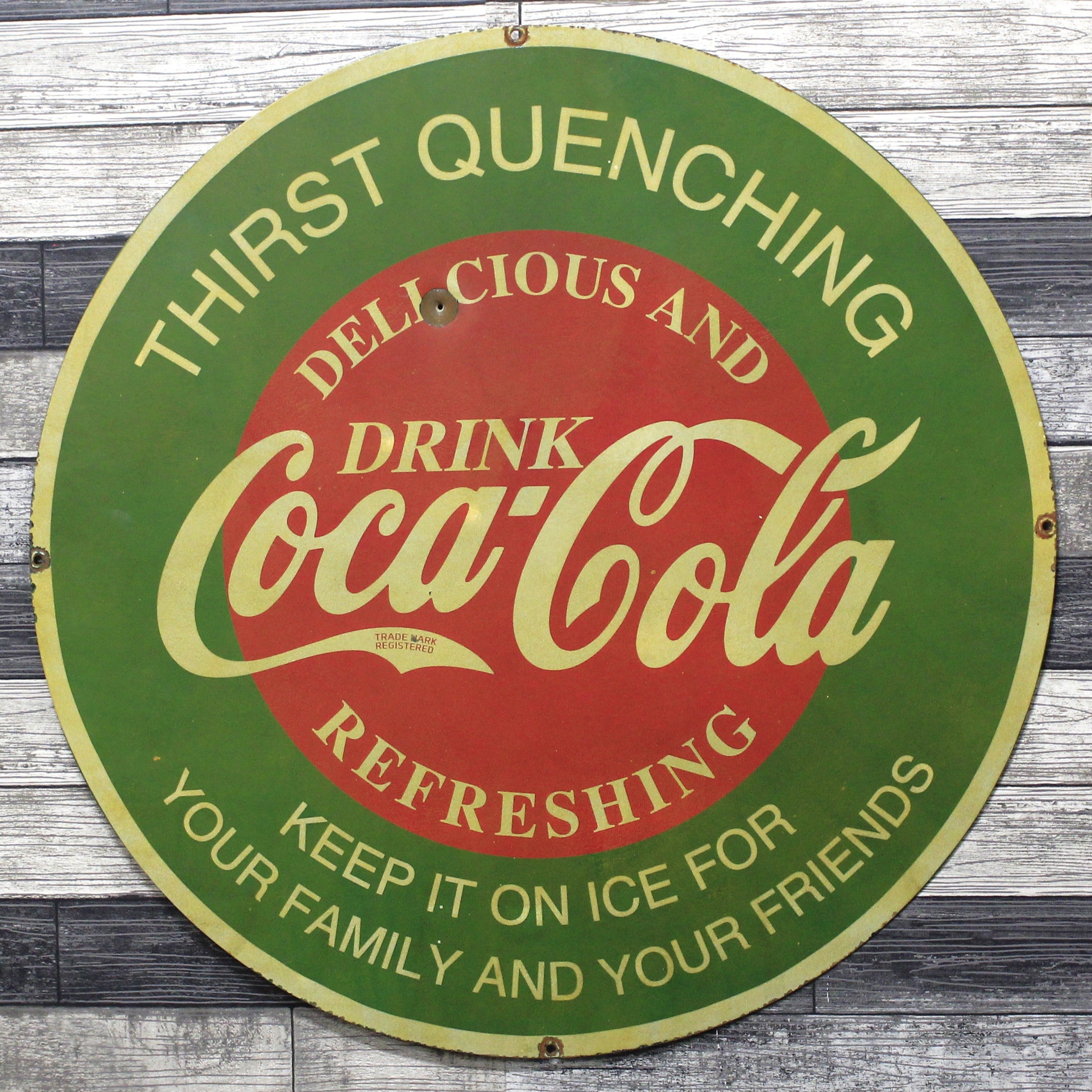 30" XL Drink Coca-Cola with Bullet Hole Large Porcelain Enamel Sign ...