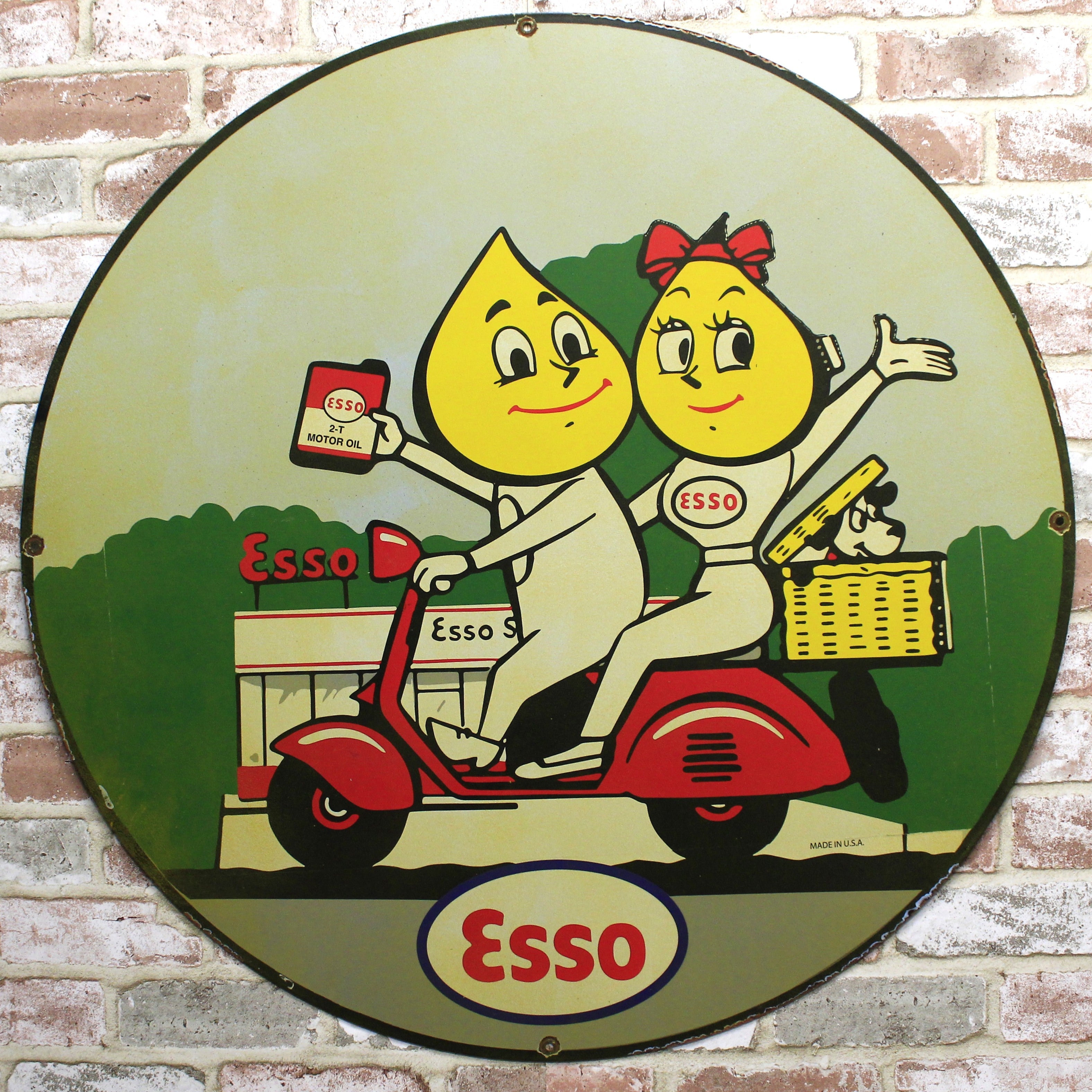 Large 30-Inch Porcelain Sign | Esso Oil Drop Boy & Girl | Gas Station ...