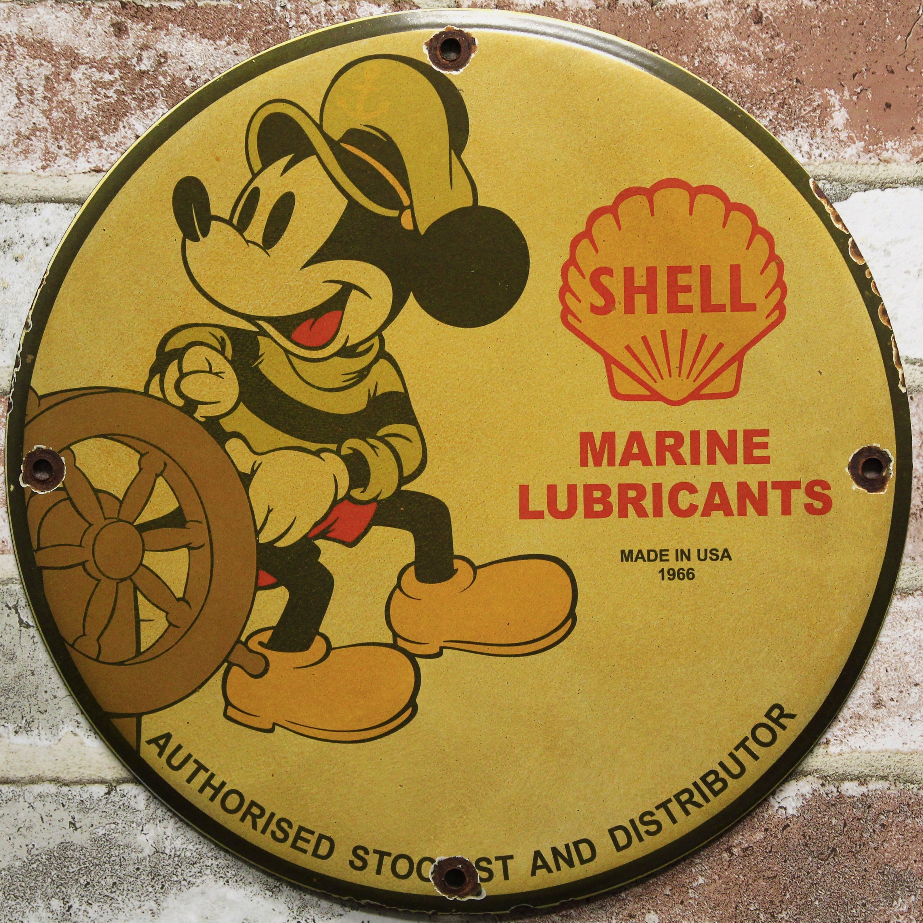 Old Shell Marine Lubricants Mickey Mouse Porcelain Enamel Sign (12in ...