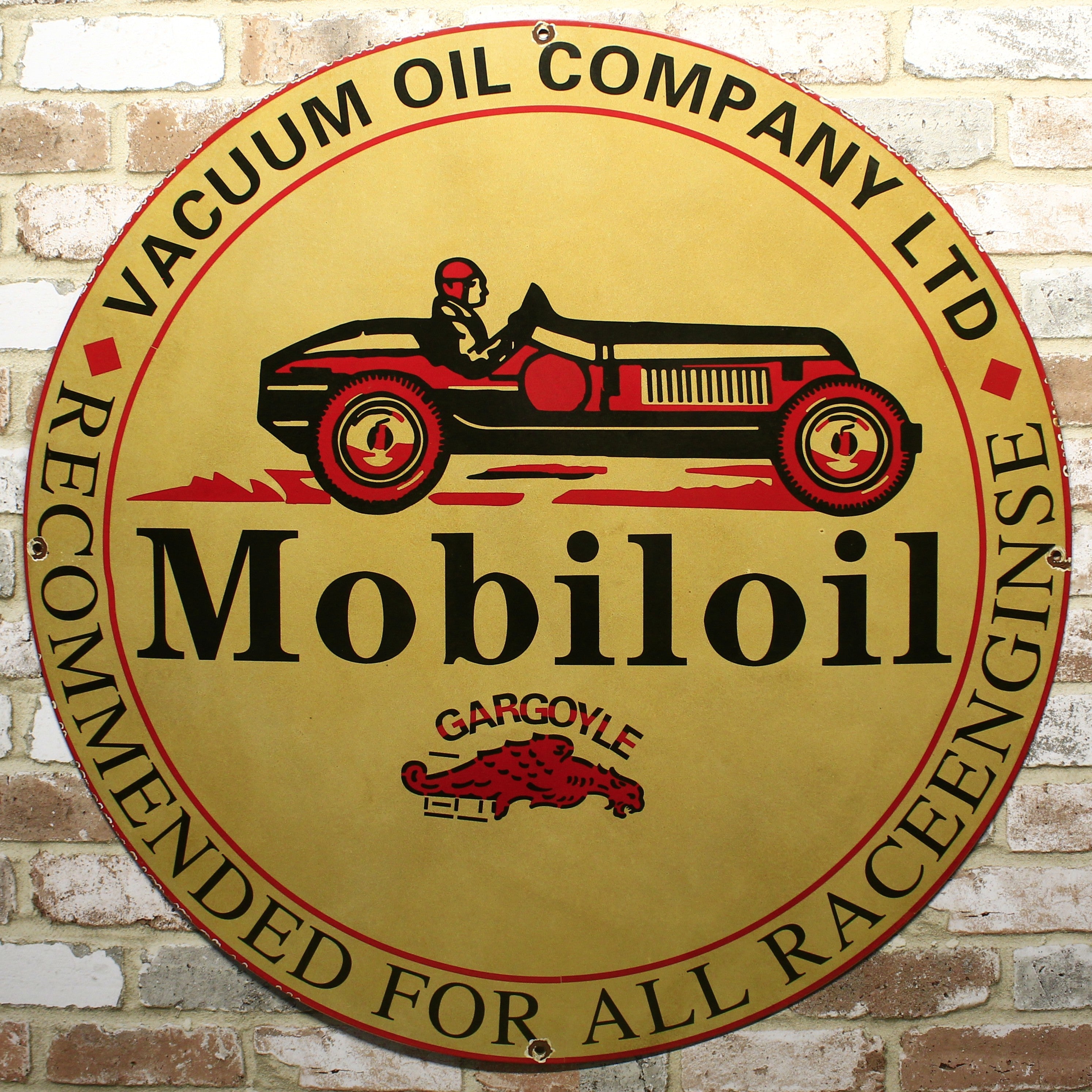 Gargoyle Mobiloil Race Engines Porcelain Sign | Large 30 Inch Enamel ...