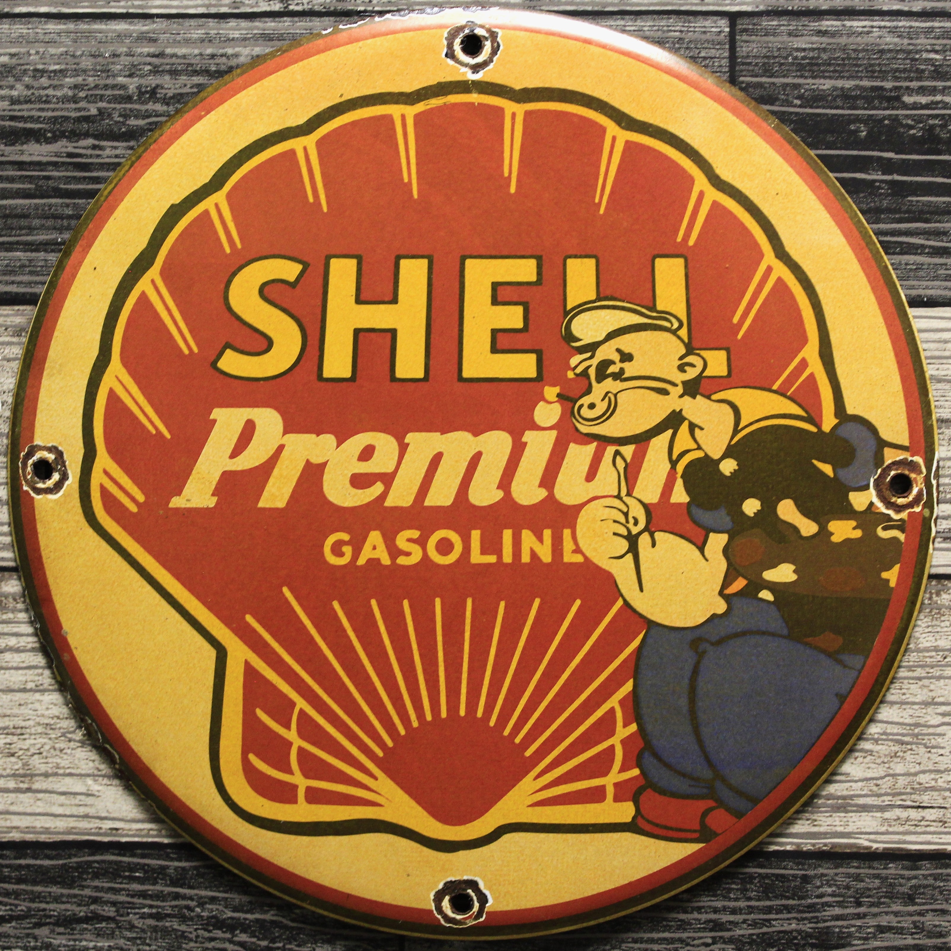 Shell Premium Gasoline with Popeye Porcelain Enamel Sign (12in ...