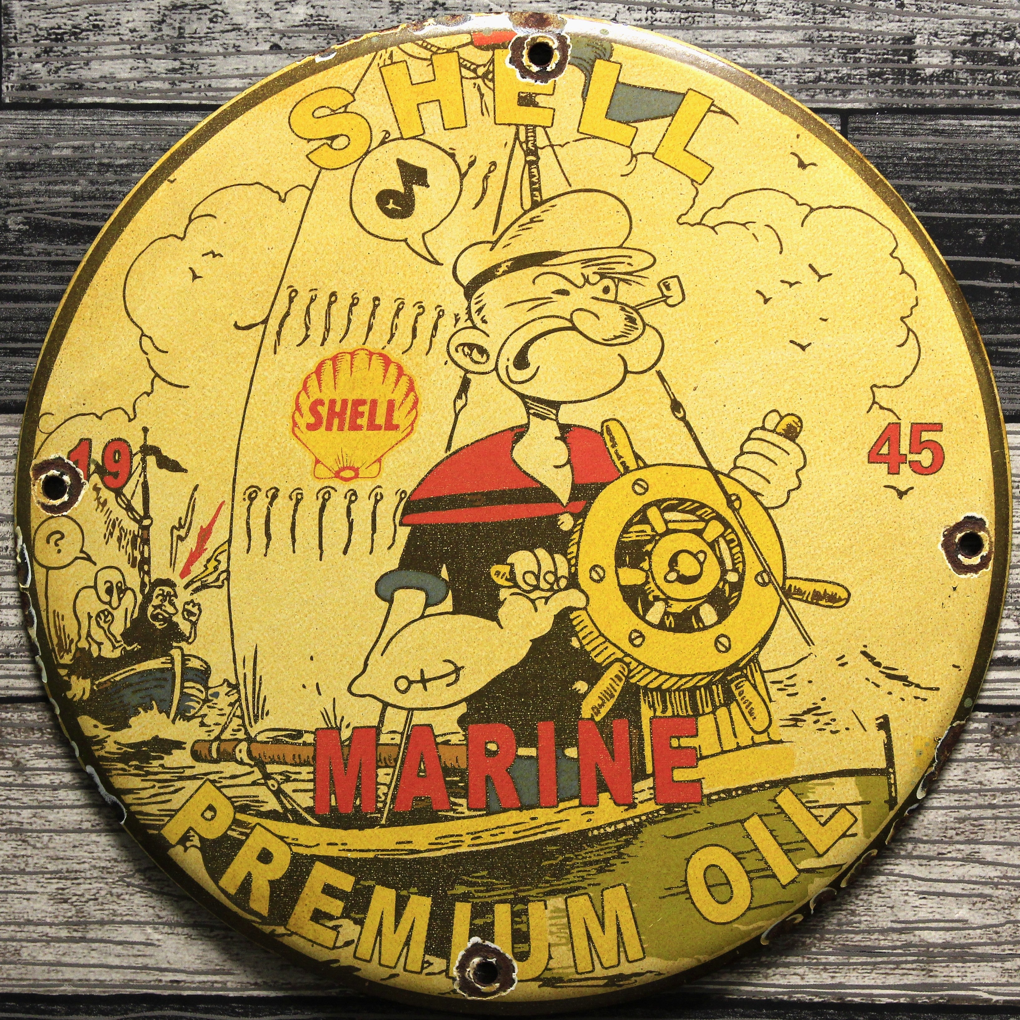 Shell Marine Premium Oil with Captain Popeye Porcelain Enamel Sign (12 ...