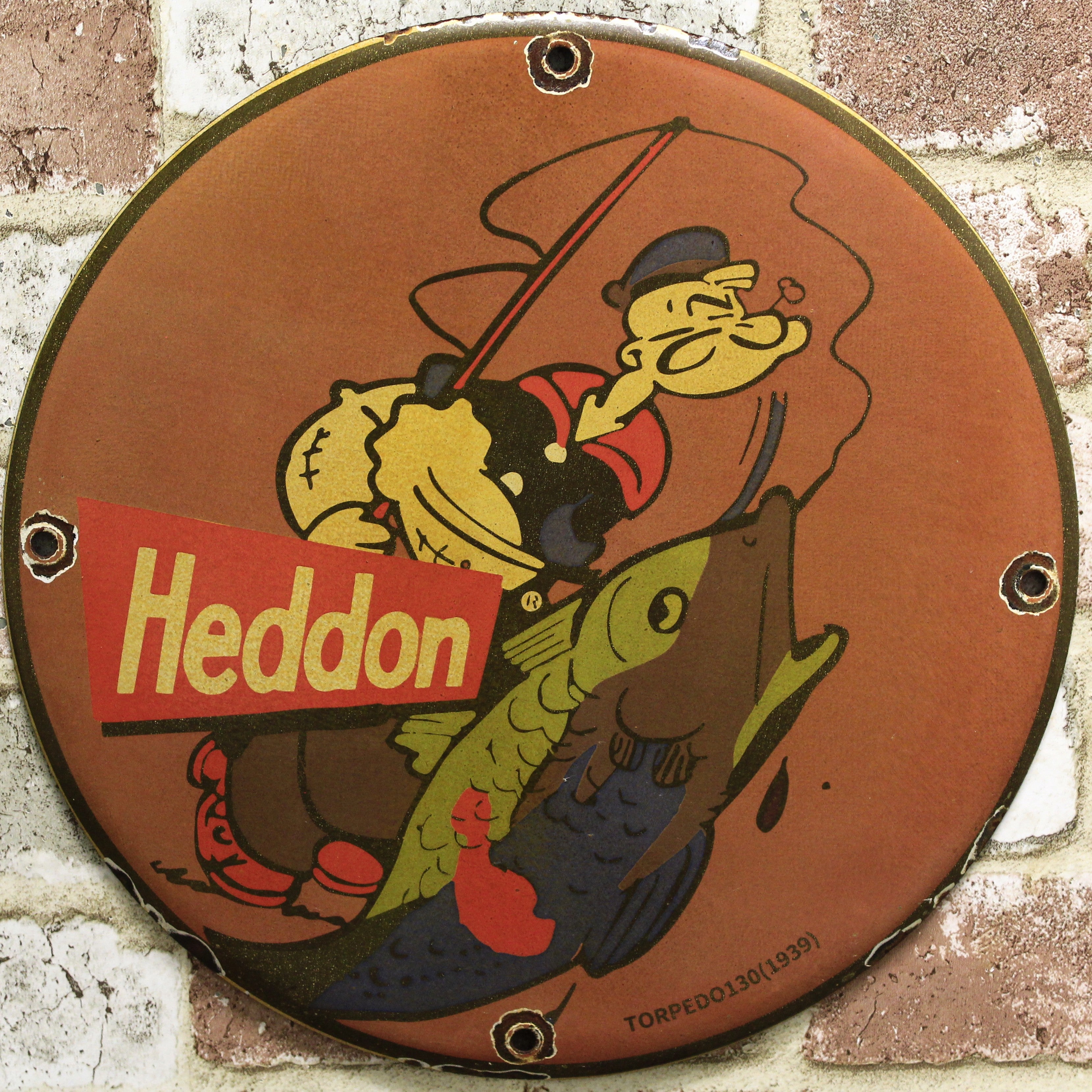 Heddon Fishing with Popeye - Vintage Cartoon Advertising - Porcelain ...