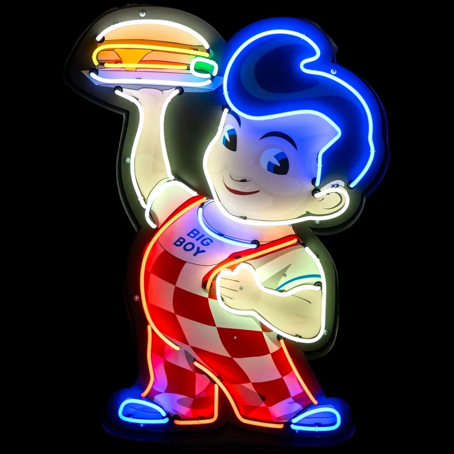 Big Boy Glass Neon Sign - Large Die Cut Mascot Light Up Advertising ...