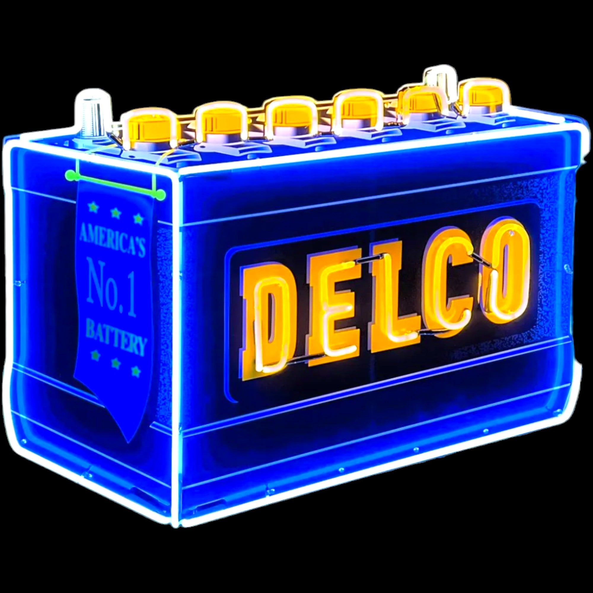 DELCO Battery Neon Sign – Vintage Die-Cut Automotive Neon Service ...