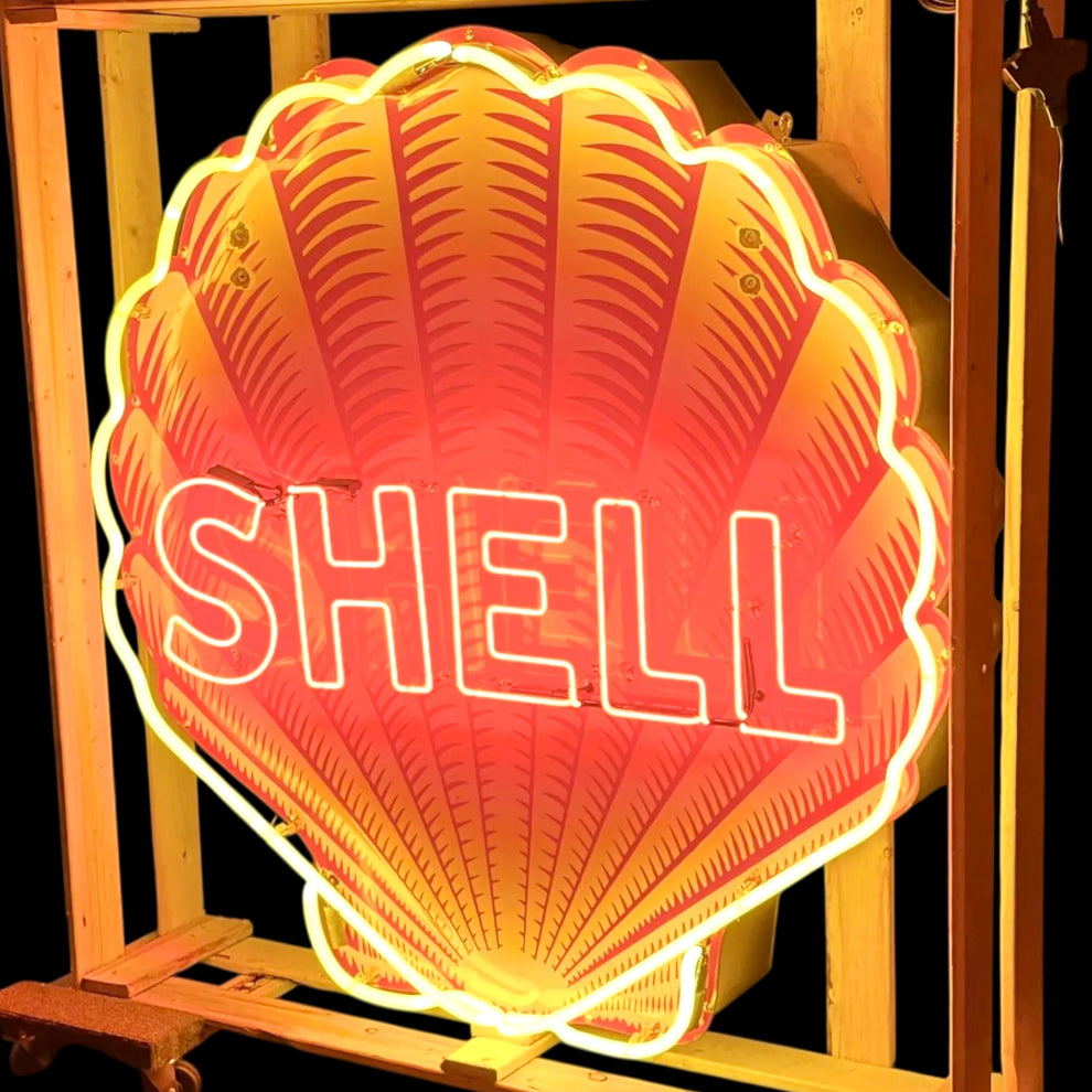 Shell Gasoline Scallop Neon Porcelain Die Cut Sign with Can | Large ...