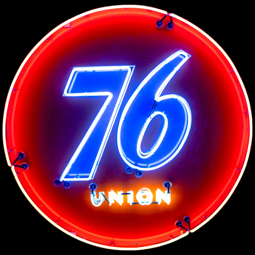 Union 76 Real Glass Neon Porcelain Sign – Iconic Round Orange & Blue ...