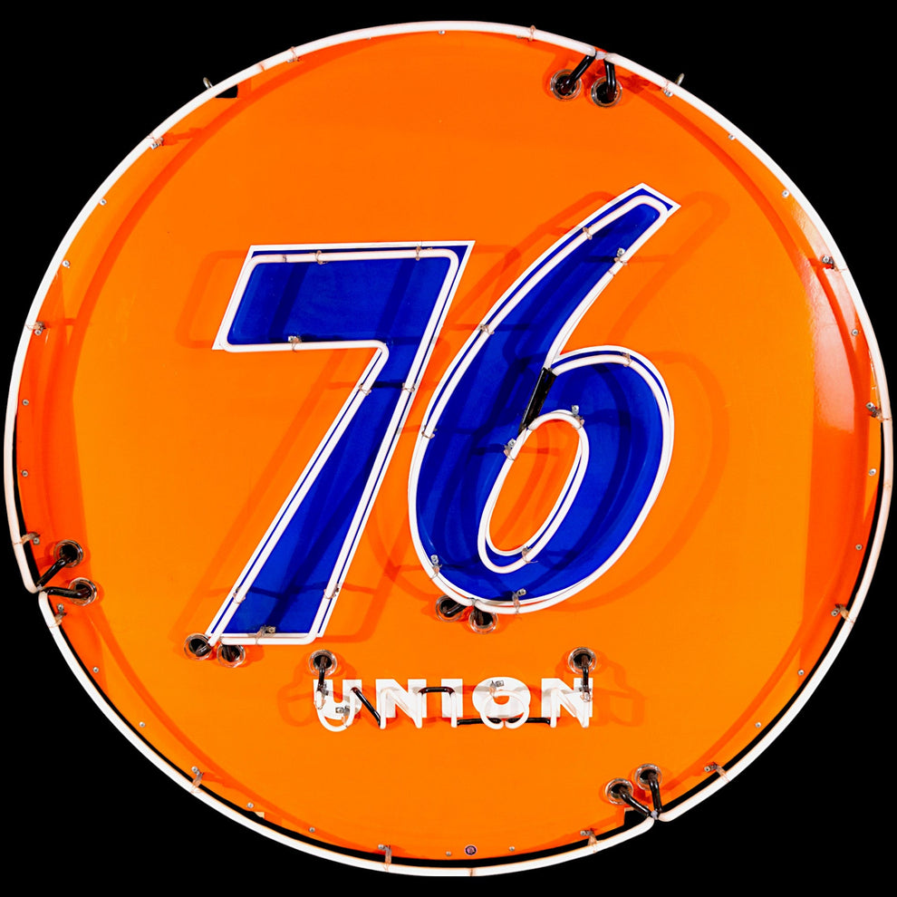 Union 76 Real Glass Neon Porcelain Sign – Iconic Round Orange & Blue ...